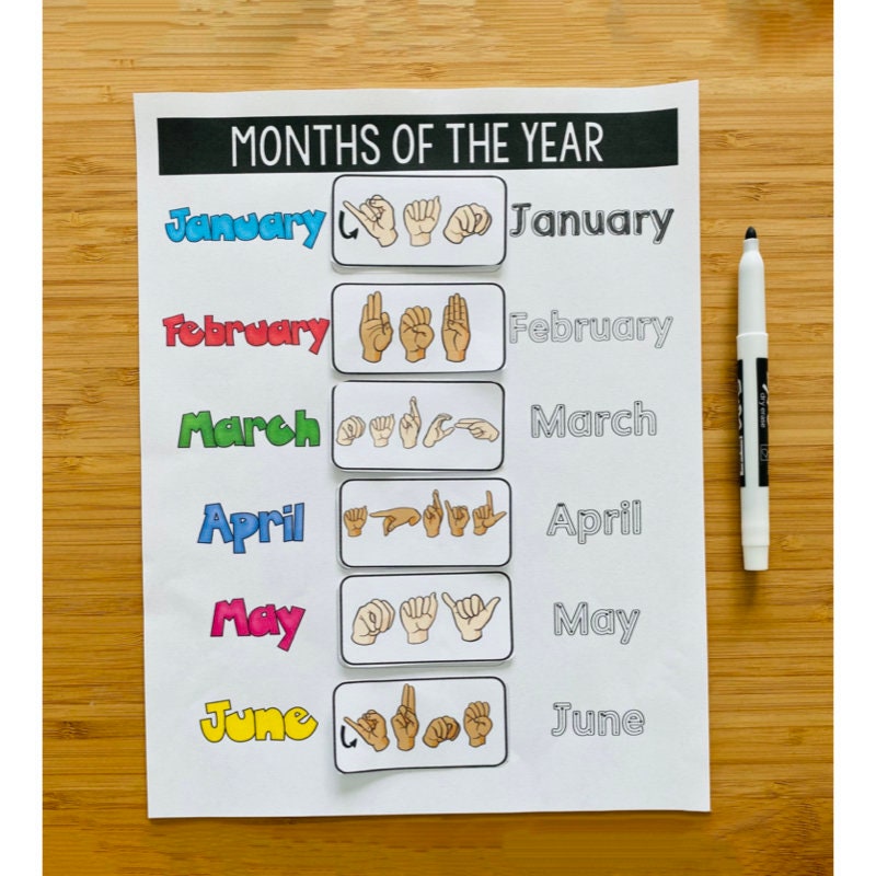 ASL Months of the Year Matching Activity ASL Calendar File - Etsy UK