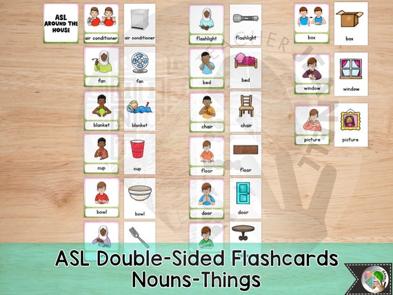 ASL Nouns-things Flash Cards American Sign Language ASL - Etsy