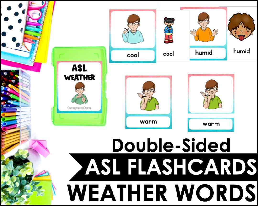 ASL Weather Words Flash Cards American Sign Language ASL - Etsy