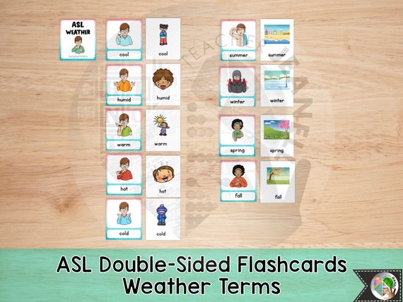 ASL Weather Words Flash Cards American Sign Language ASL - Etsy
