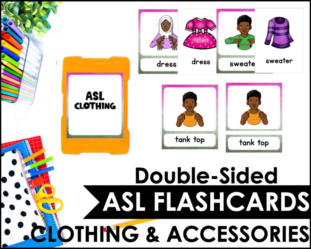 ASL Clothing and Accessories Flash Cards American Sign - Etsy