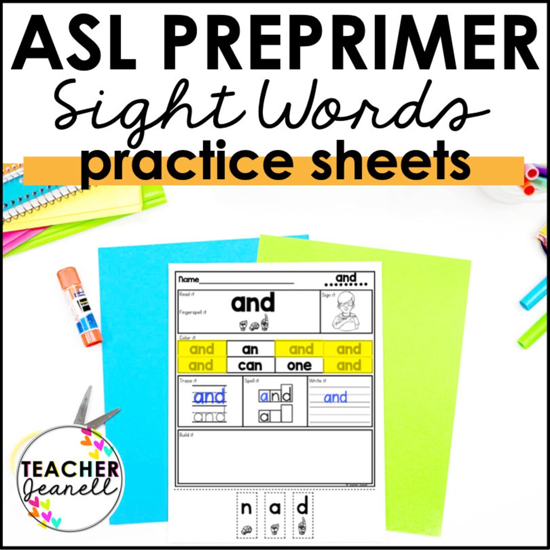 ASL Sight Word Practice: Pre-primer Worksheets (PDF) - Etsy