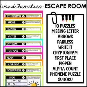 CVC Word Families Escape Room: Phonics Review Game (printable) - Etsy