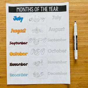 ASL Months of the Year Game, ASL Calendar File Folder Matching Activity ...