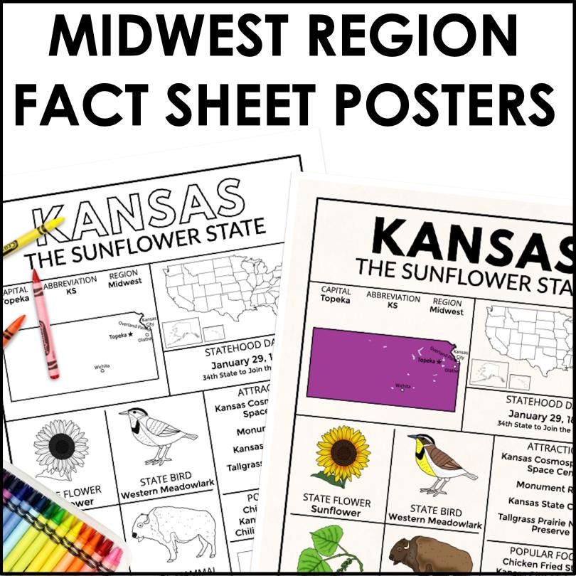 Midwest Region State Facts Posters | Midwest States Geography Bundle ...
