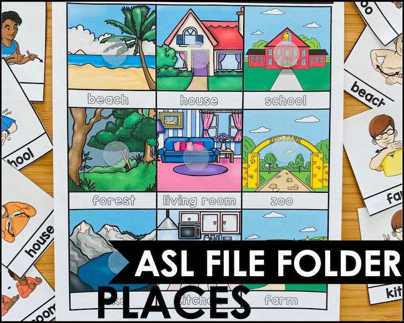 ASL Places Learning Mat: Nouns File Folder Activity (PDF Download) - Etsy
