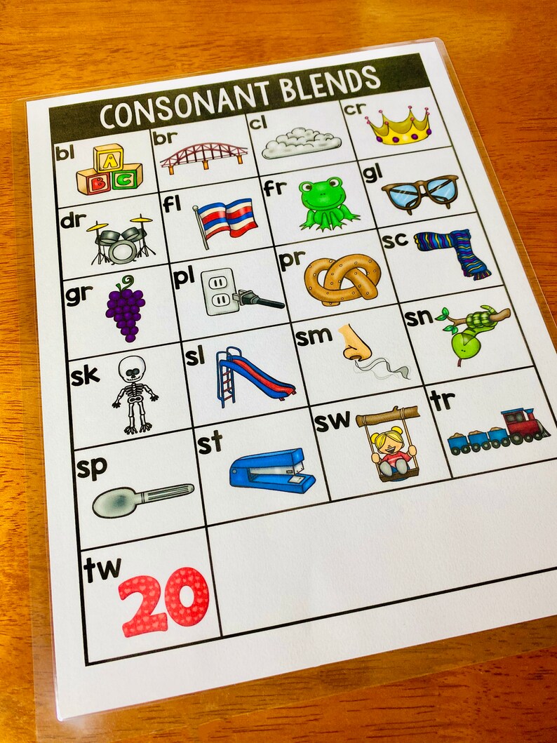 Consonant Blends Chart and Matching Game Phonics Printable - Etsy