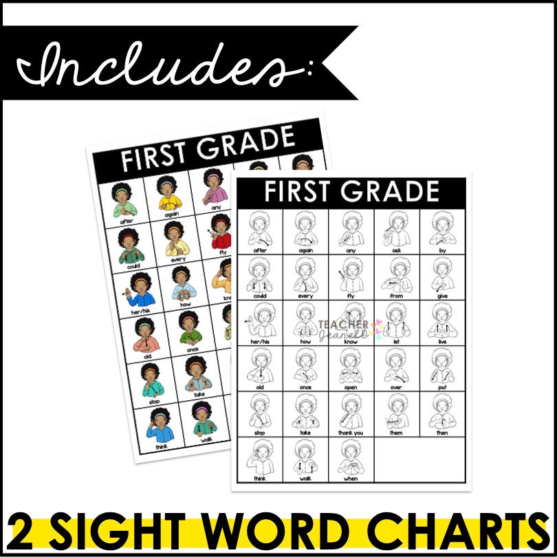 ASL First Grade Sight Words Chart, Sign Language Posters, ASL Sight ...