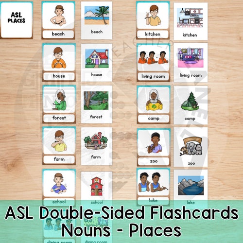 ASL Nouns Places Flash Cards American Sign Language ASL - Etsy