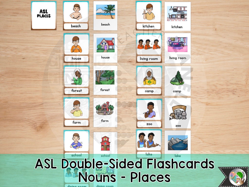 ASL Nouns Places Flash Cards American Sign Language ASL - Etsy