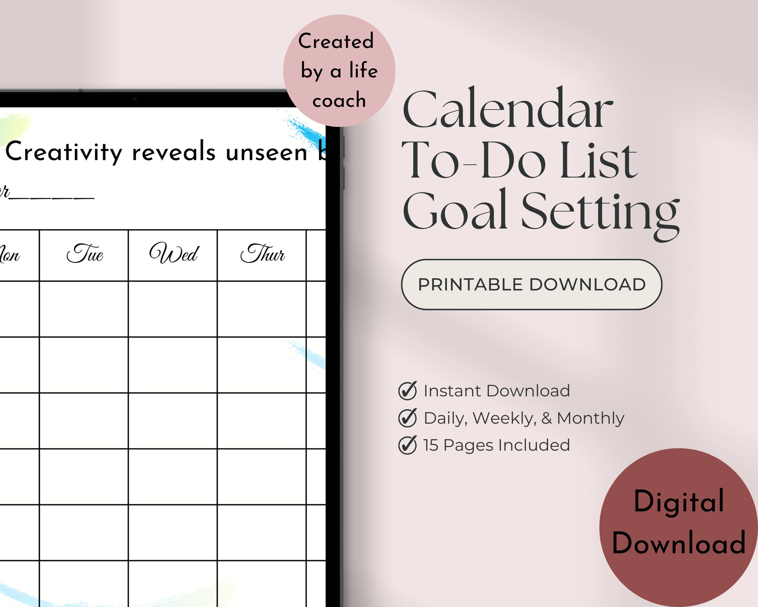 Digital Download Weekly Productivity Planner, Printable 1 Week Calendar ...
