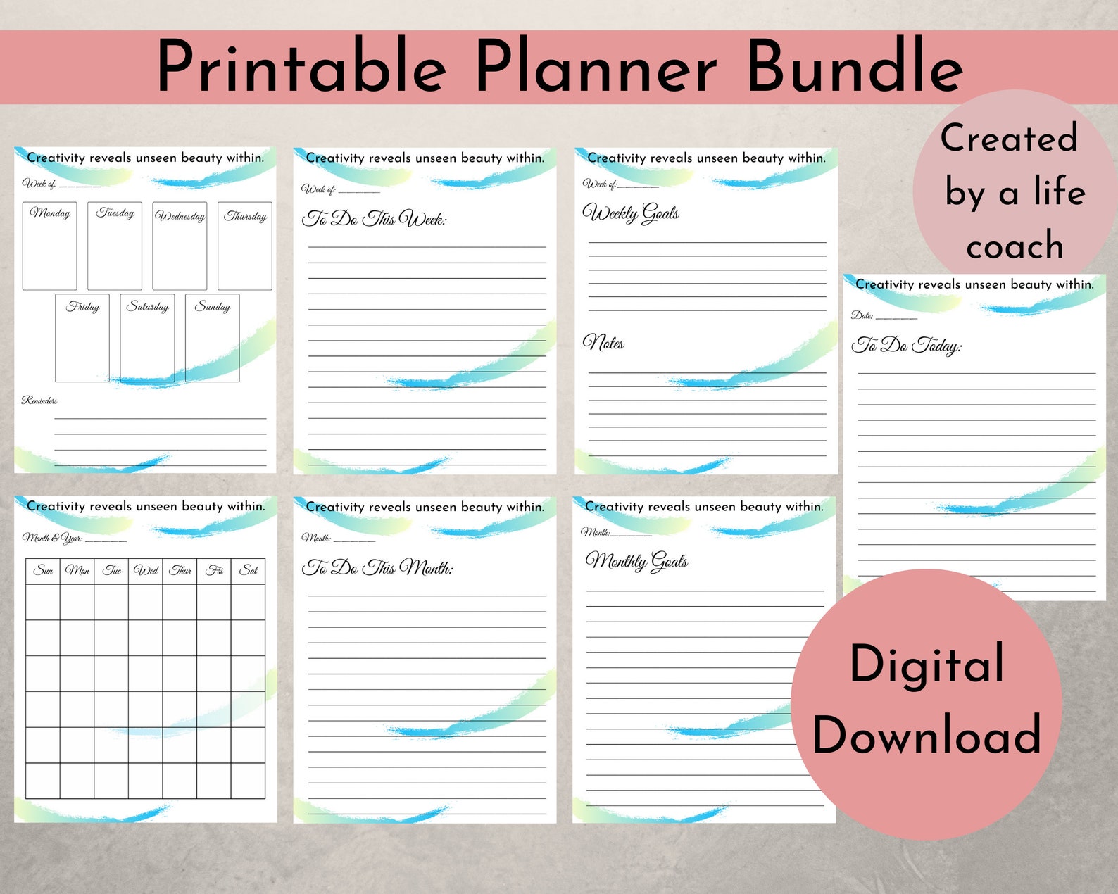 Digital Download Weekly Productivity Planner, Printable 1 Week Calendar ...