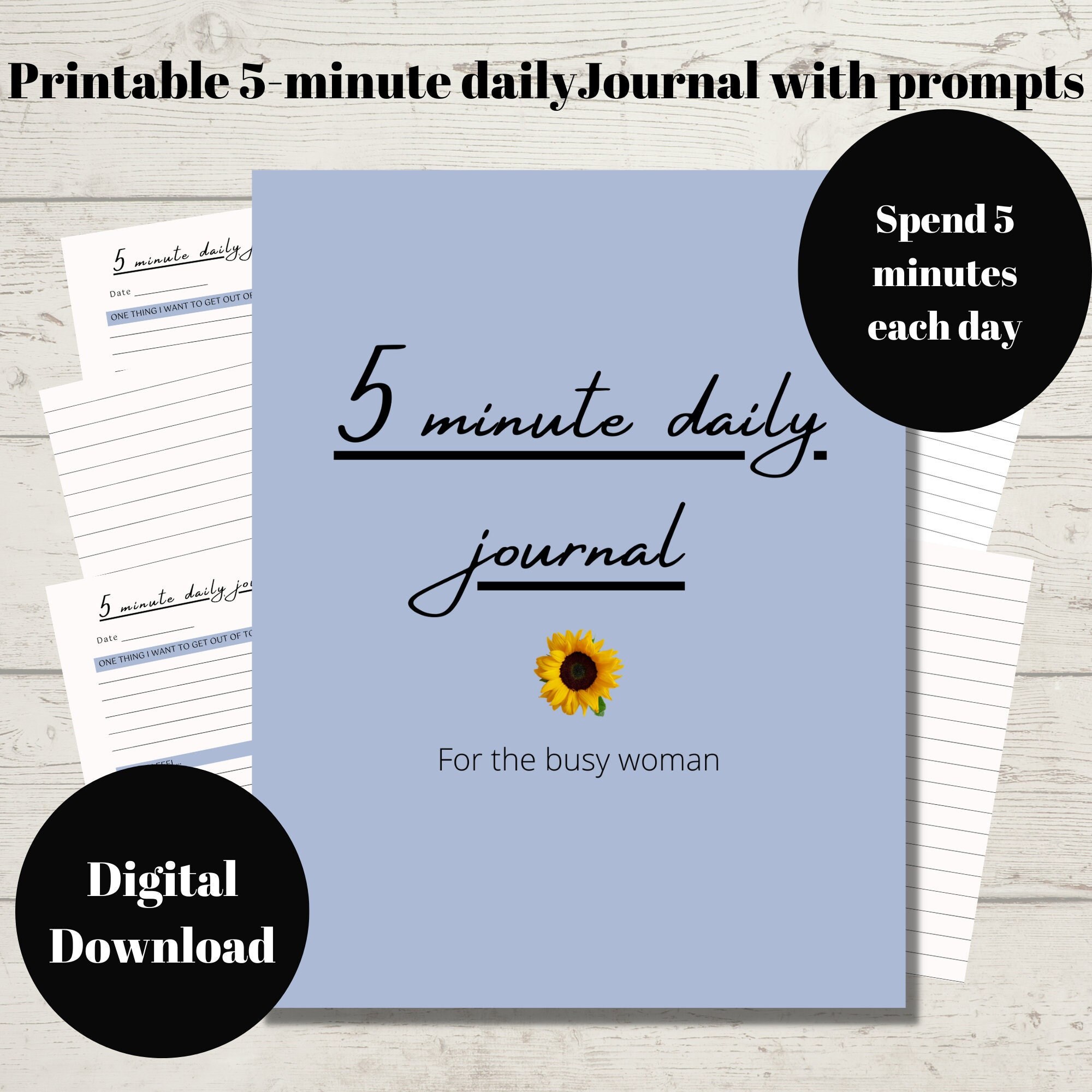 Printable 5 Minute Journal With Prompts for Women Digital - Etsy