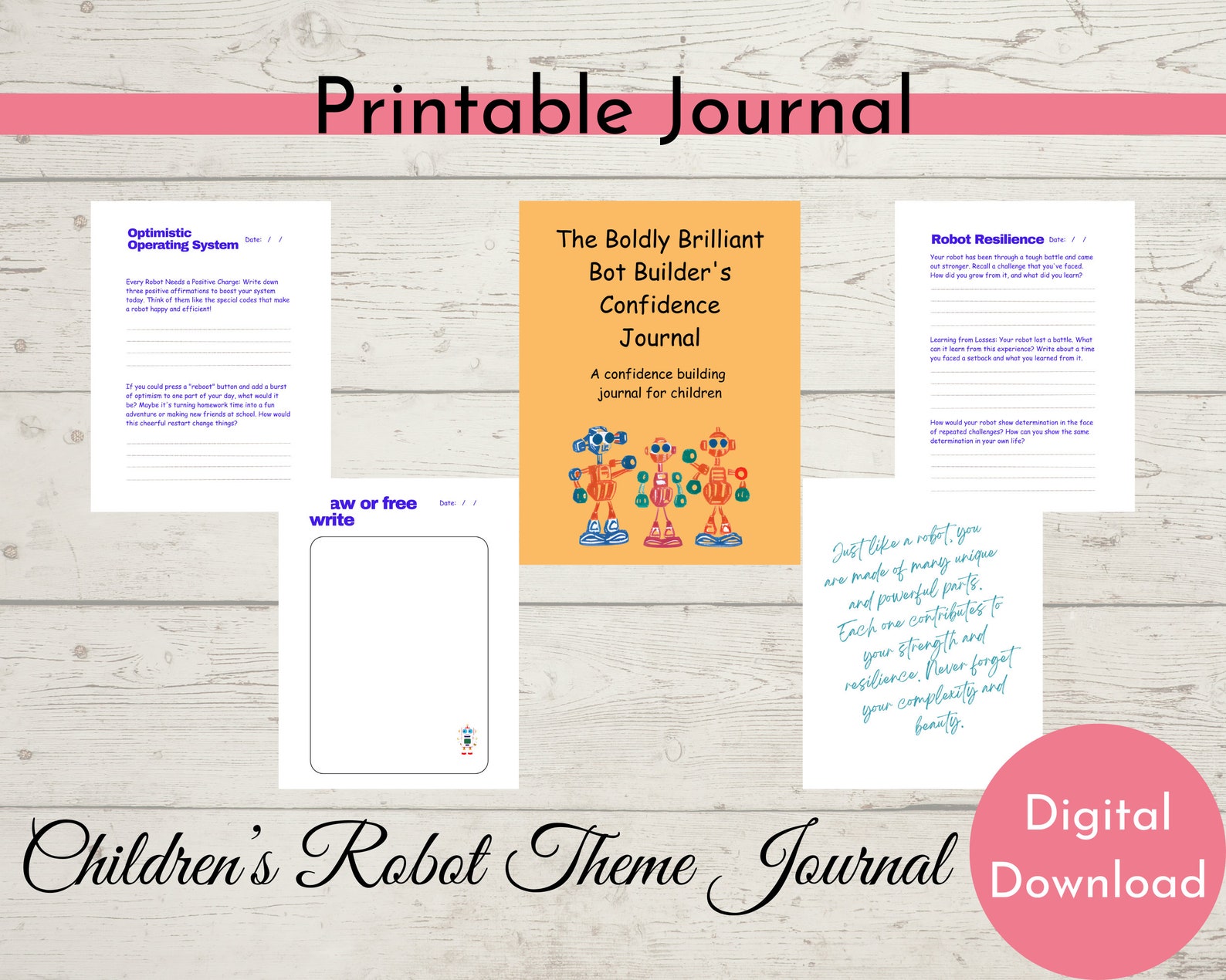 Self-esteem Robot Theme Kids Journal, Self-discovery Workbook for ...