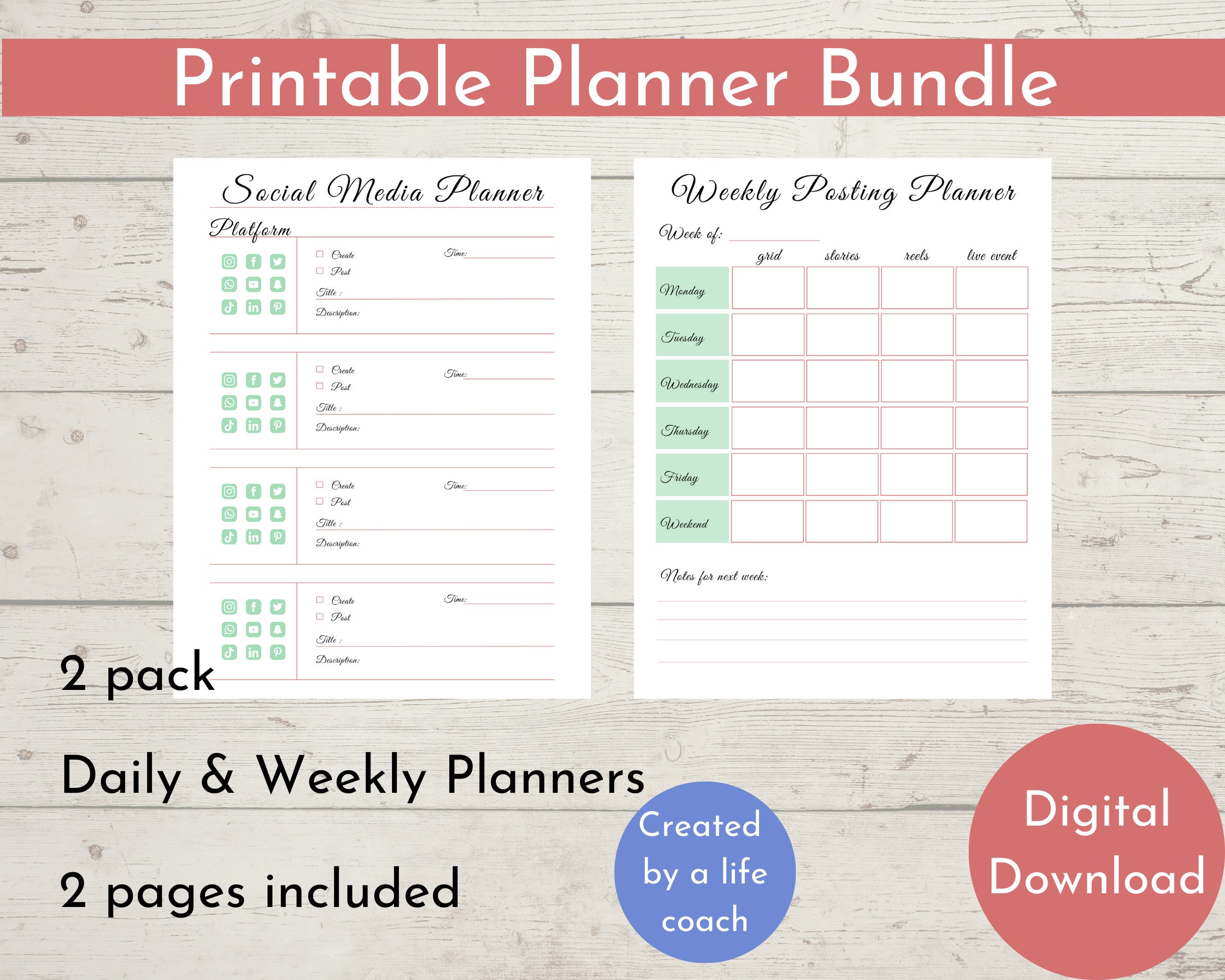 Social Media Planner Printable Content Planner for Instagram Youtube ...