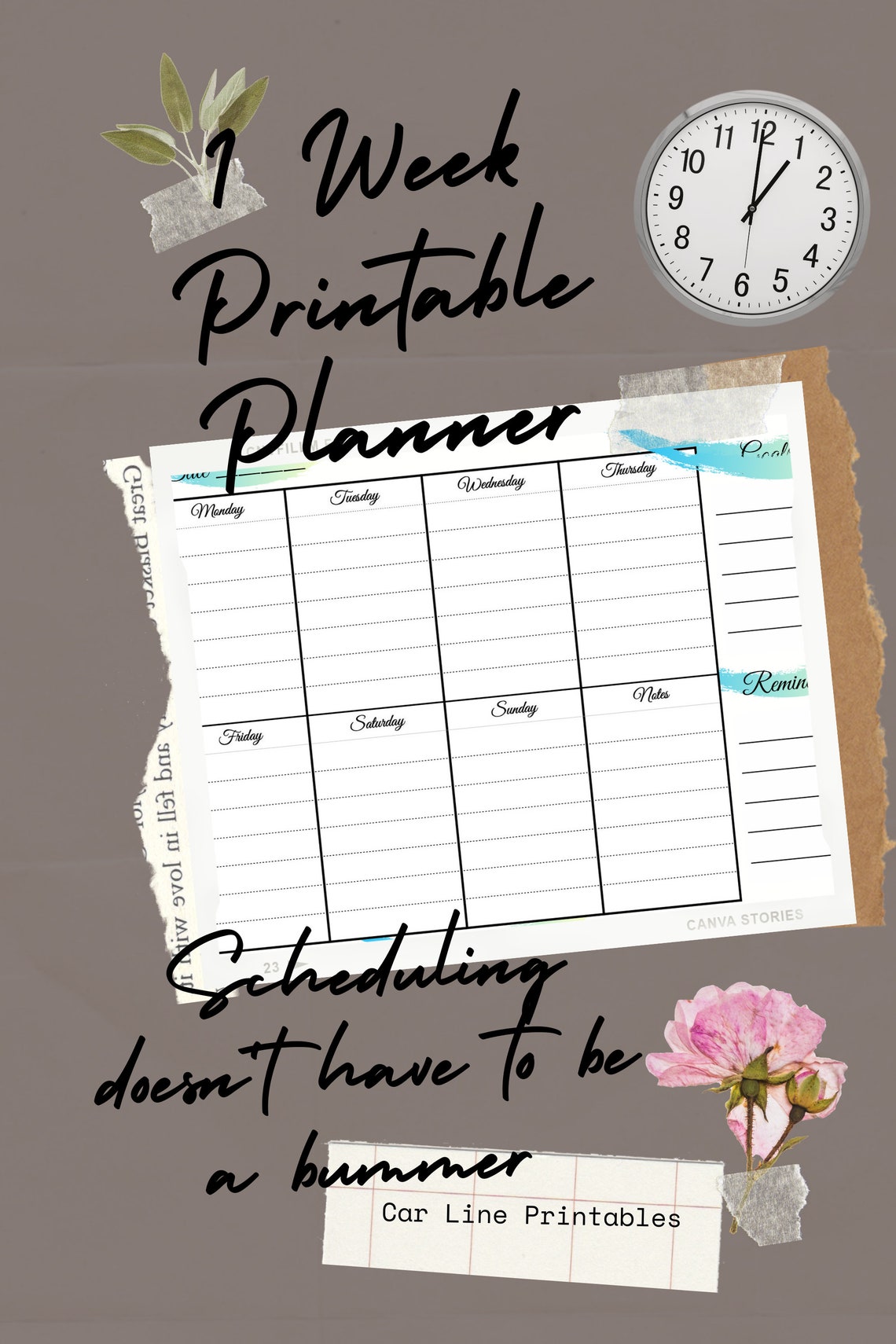 Digital Download Weekly Productivity Planner Printable 1 Week | Etsy