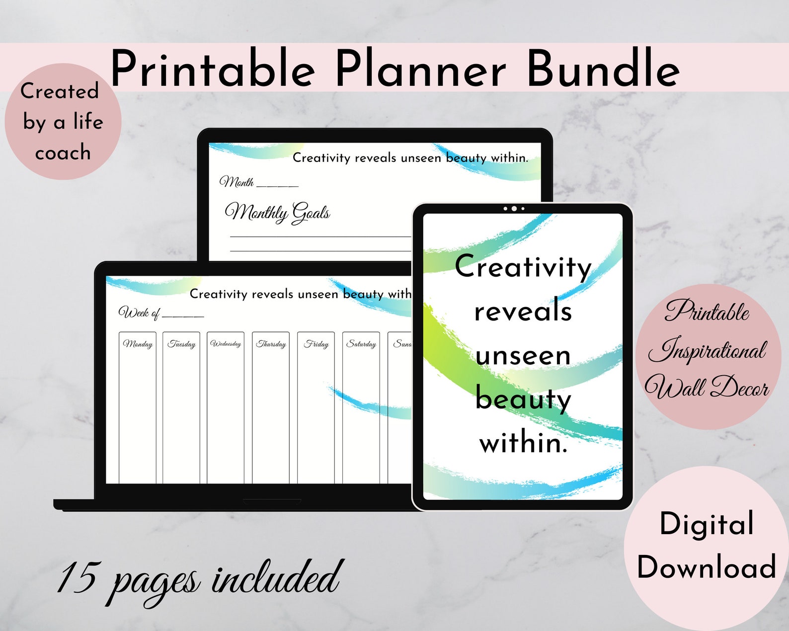 Digital Download Weekly Productivity Planner, Printable 1 Week Calendar ...