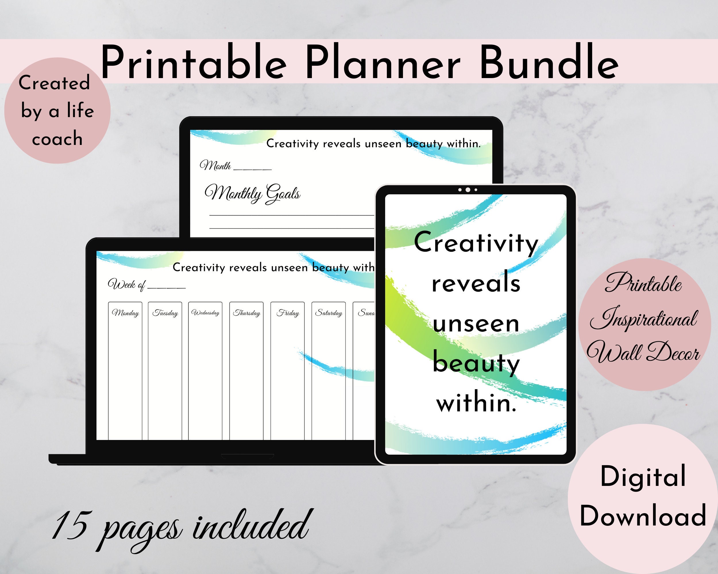 Digital Download Weekly Productivity Planner, Printable 1 Week Calendar ...