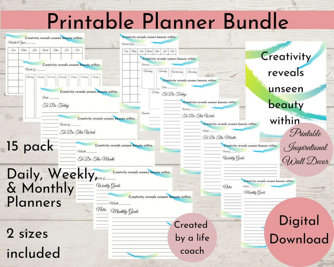 Digital Download Weekly Productivity Planner, Printable 1 Week Calendar ...