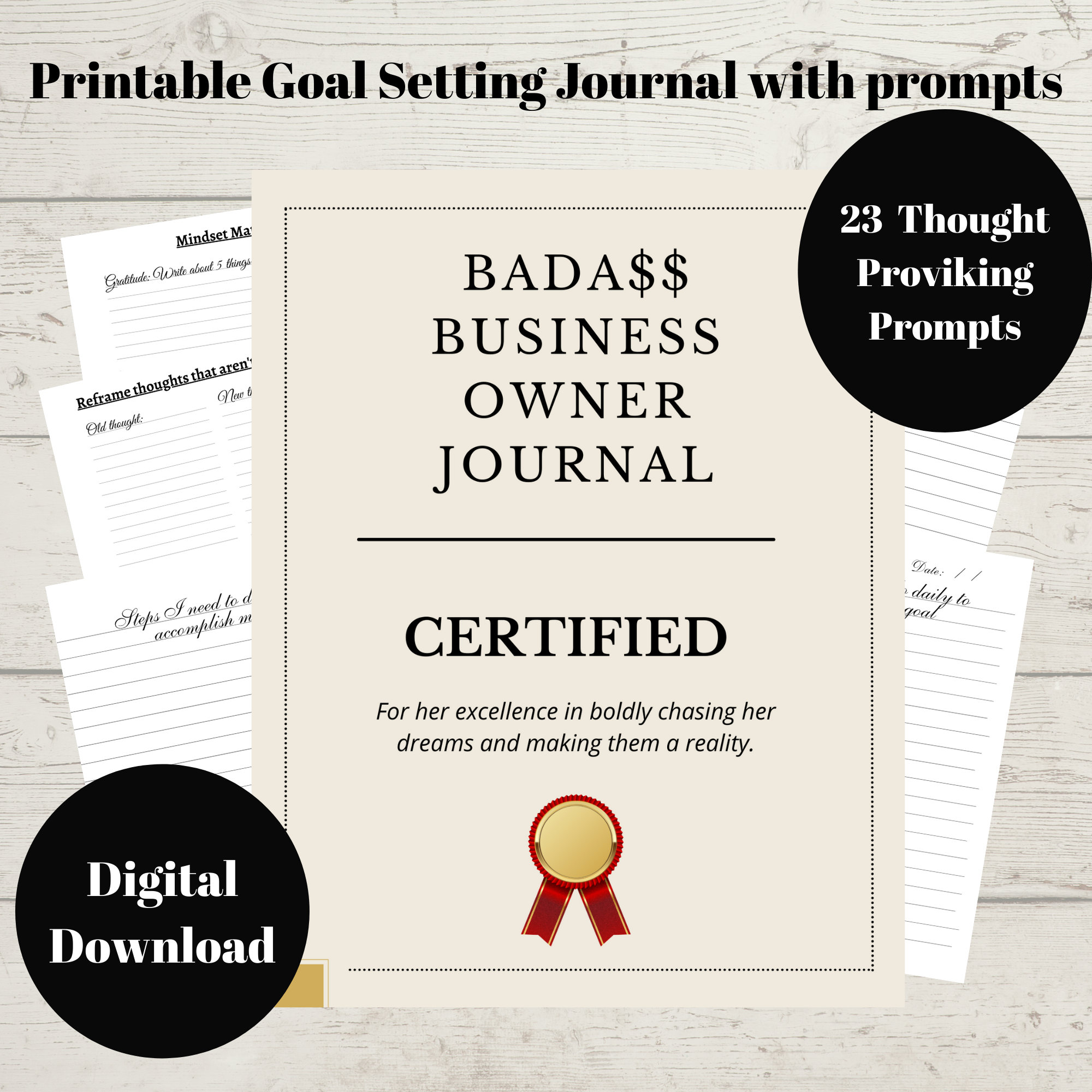 Business Owner Goal Setting Journal With Prompts for Women, Printable ...