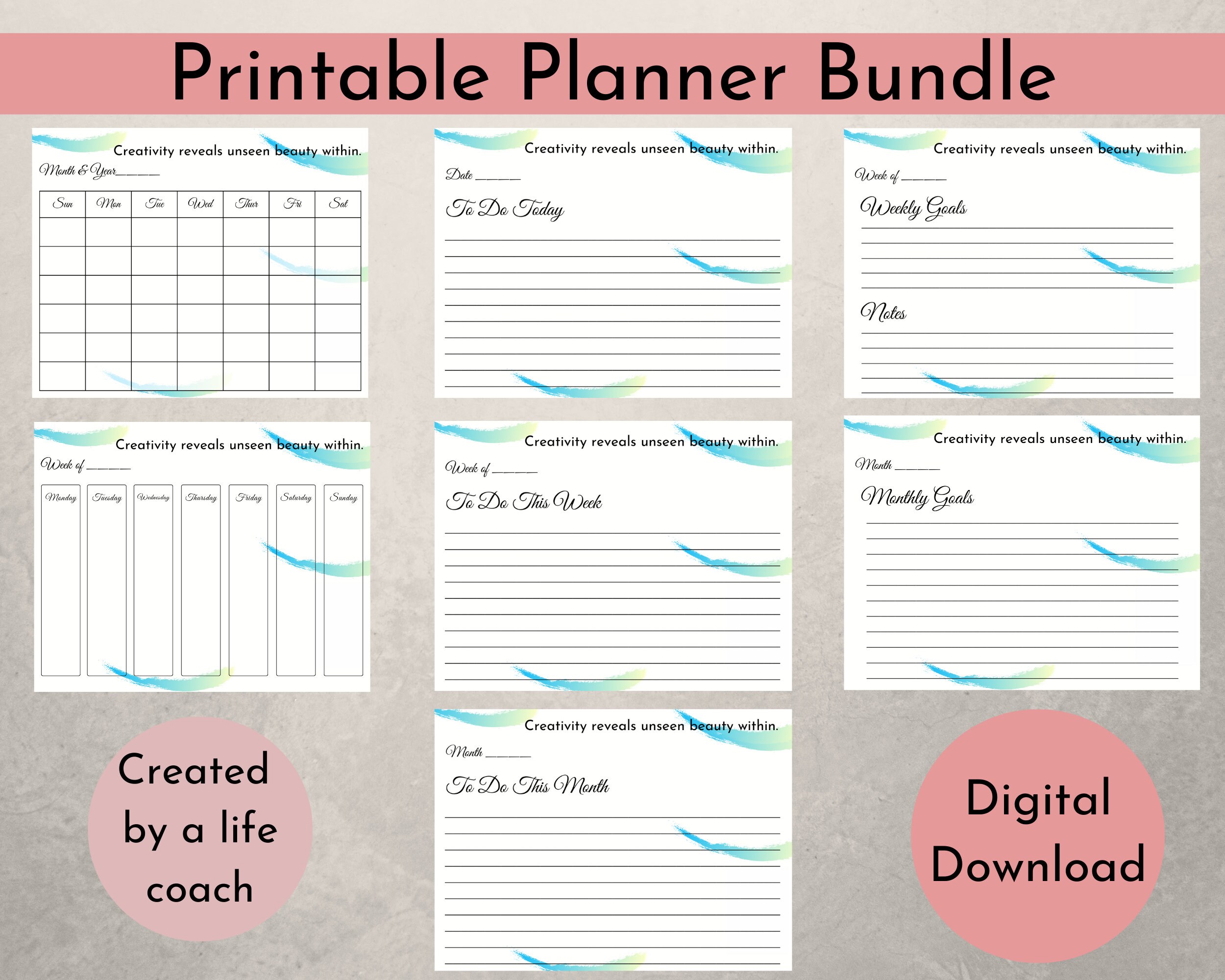 Digital Download Weekly Productivity Planner, Printable 1 Week Calendar ...