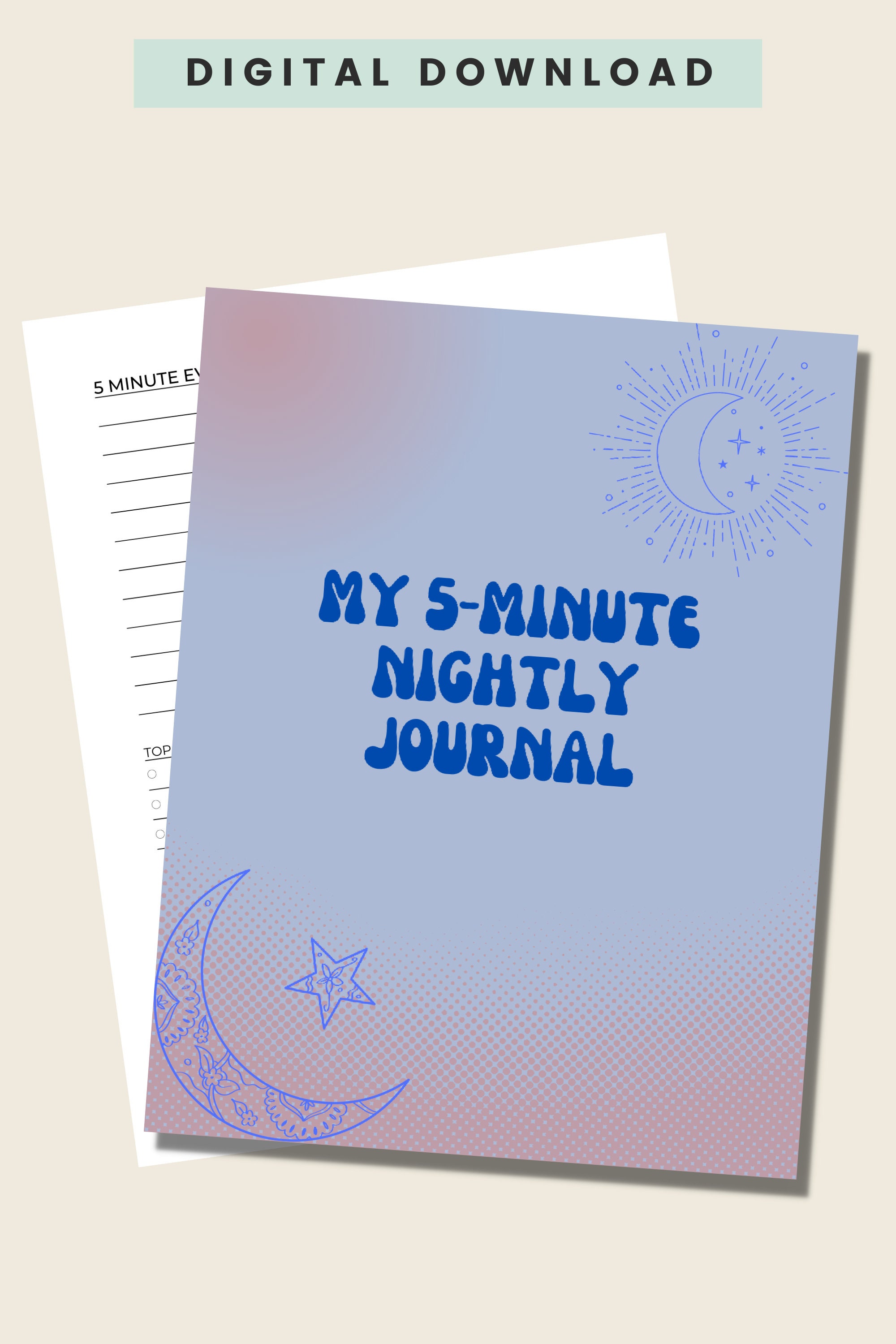 Printable 5 Minute Prompted Journal for Women, Daily Reflection ...