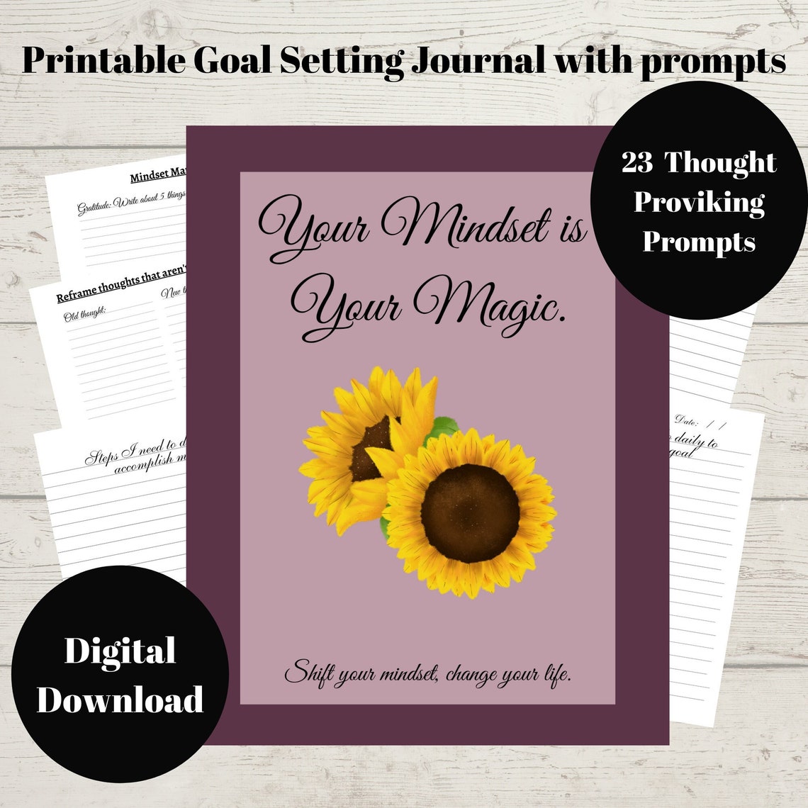Printable Mindset Journal With Prompts for Women, Digital Download ...