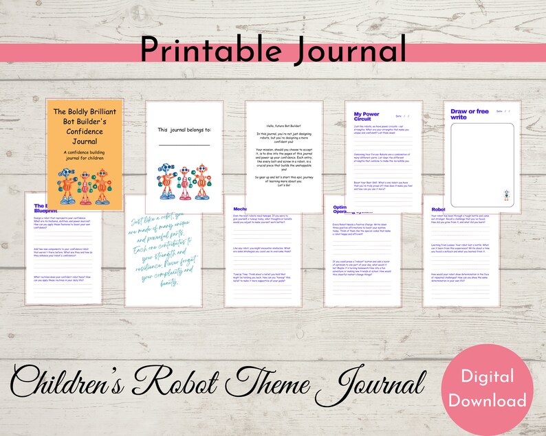 Self-esteem Robot Theme Kids Journal, Self-discovery Workbook for ...