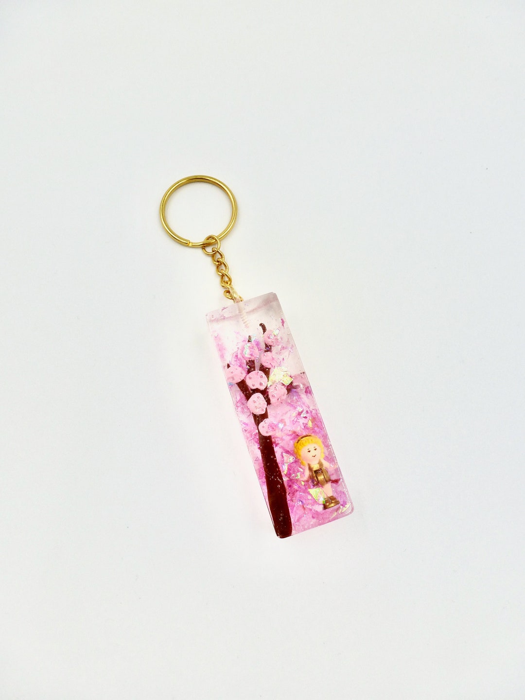 1990 Polly Pocket Doll Pink Blossom Flower Tree Sparkle Resin Keychain ...