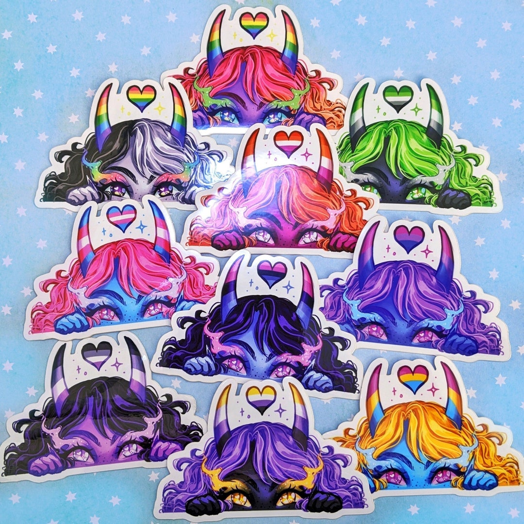 Subtle Pride Peeker Demon Stickers | Lesbian Pan Bi Gay Ace Transgender ...