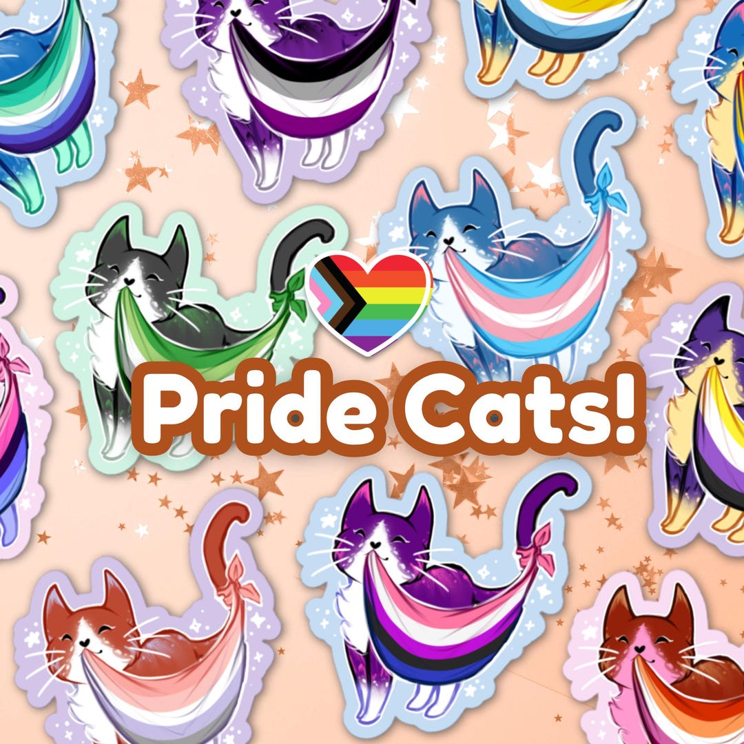 LGBT Pride Flag Cat Stickers | Lesbian Pan Bi Gay Ace Trans Aro ...
