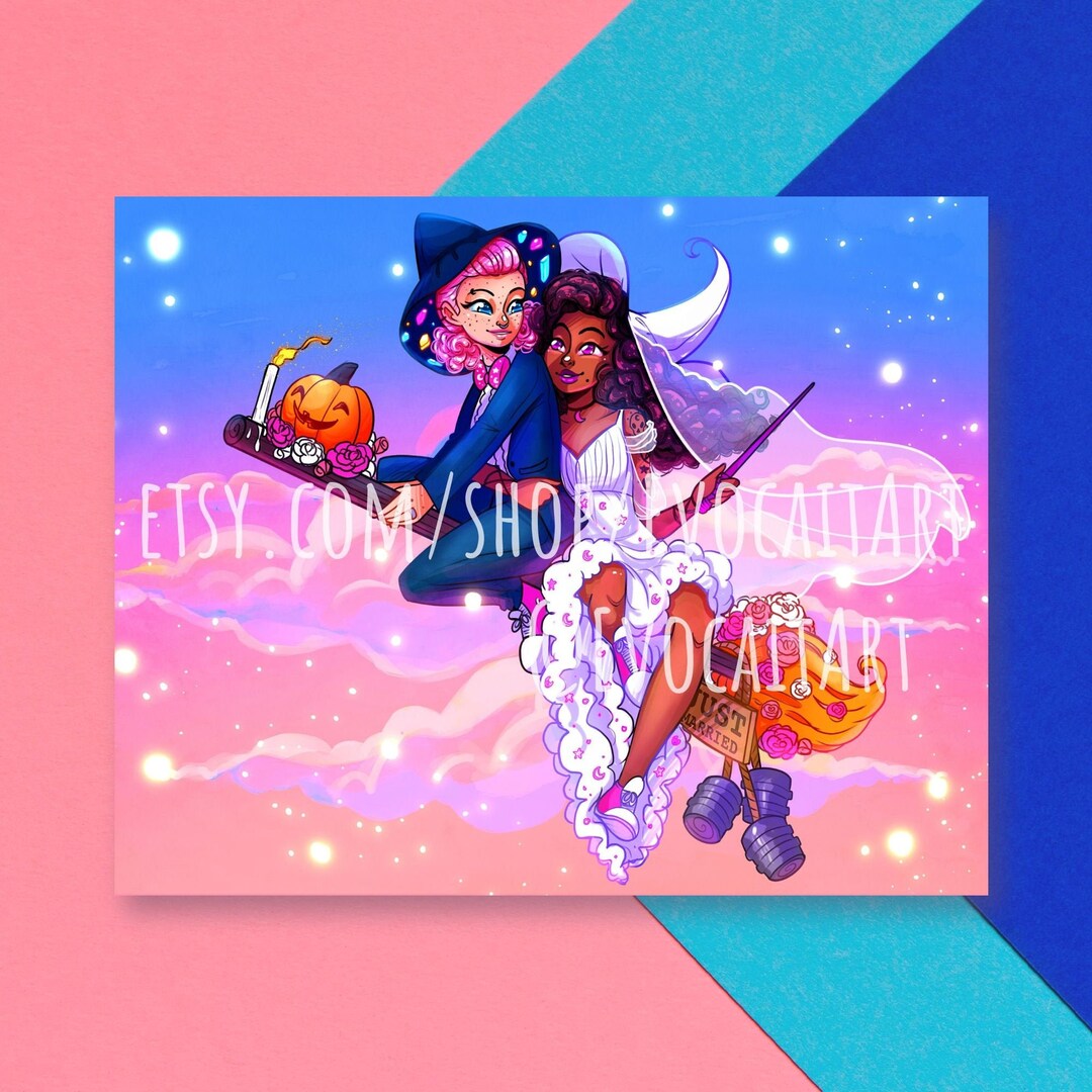 Just Married Lesbian Witches Print | Magic Occult Broomstick LGBTQ ...