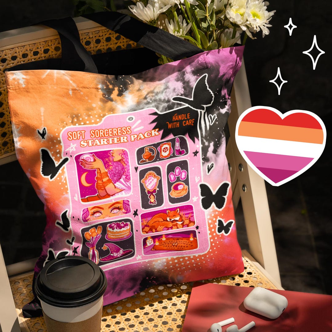 Soft Sorceress Starter Pack Subtle Lesbian Tote Bag With Pocket | WLW ...