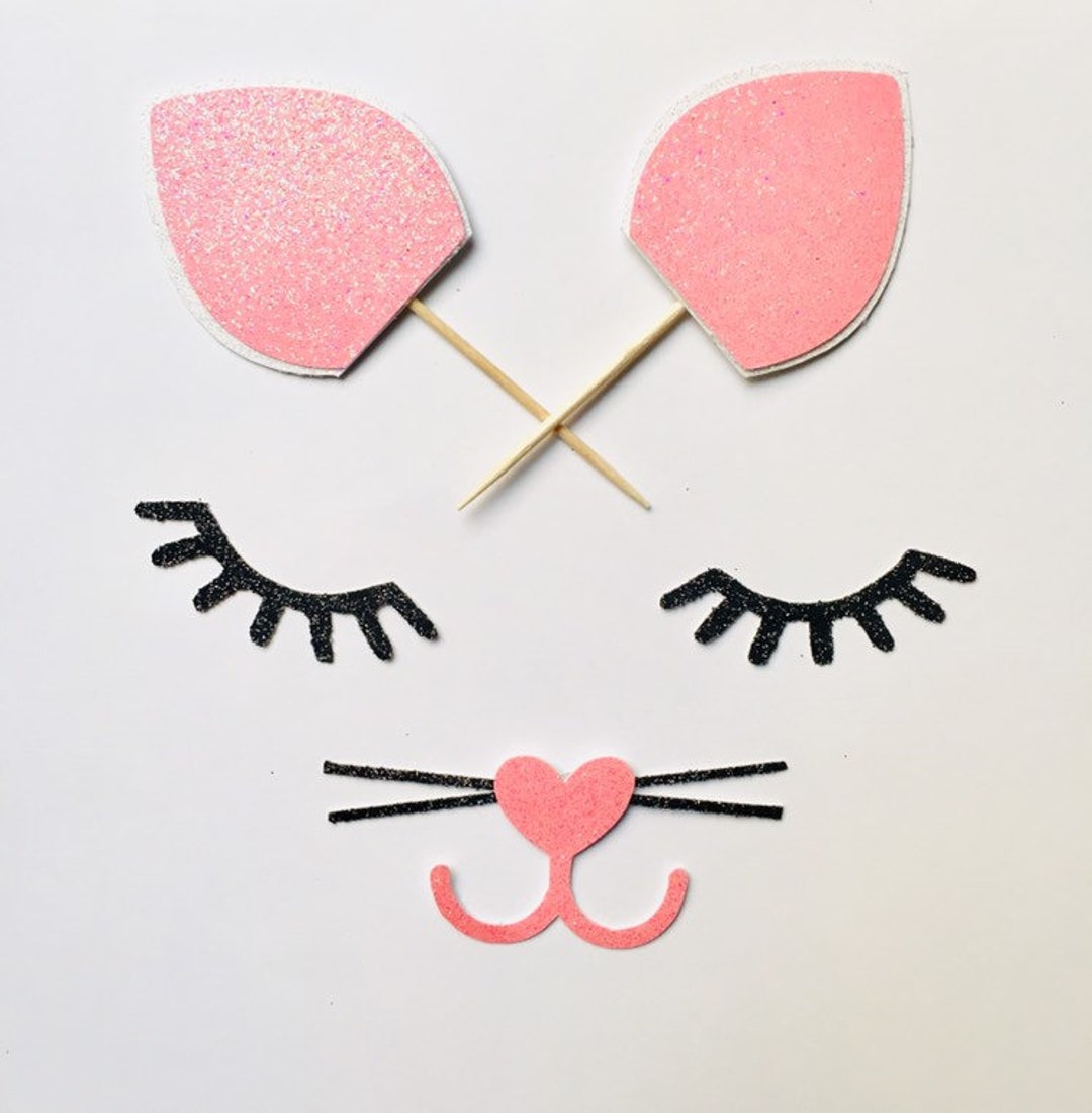 Cat Cake Topper Set, Cat Birthday Topper, Glitter Kitty Cat , Cat ...