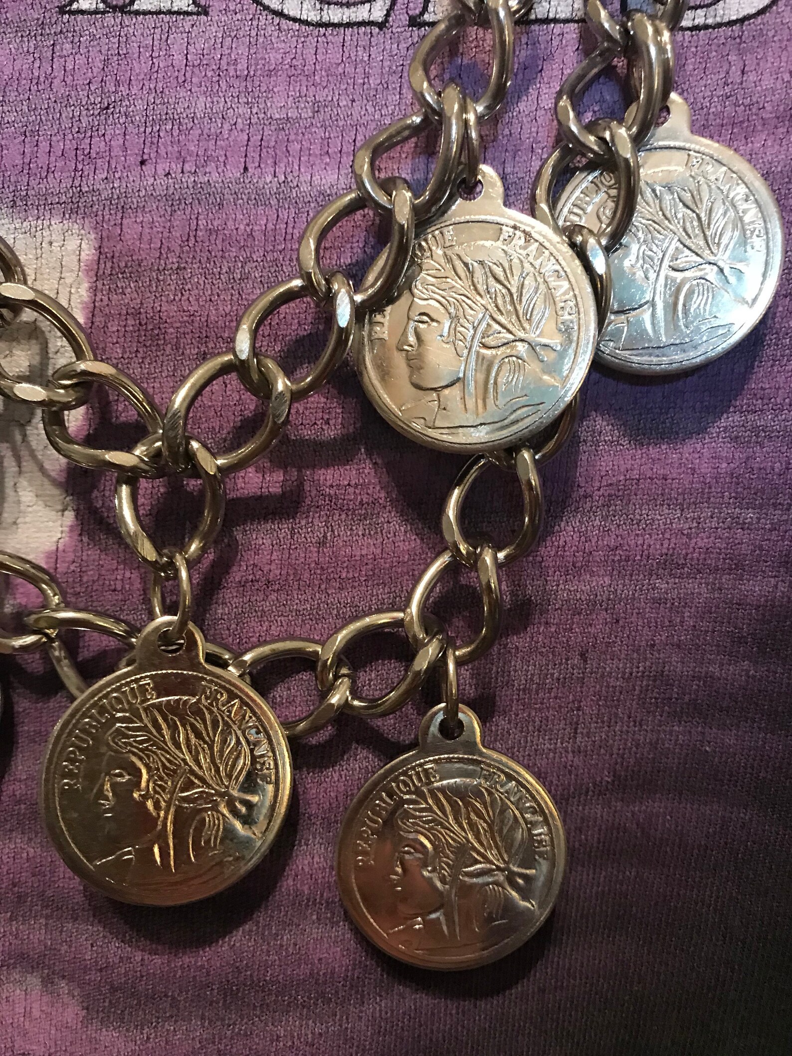 Vintage Gypsy Coin Necklace Francaise Republique Faux Coin Charms on a ...