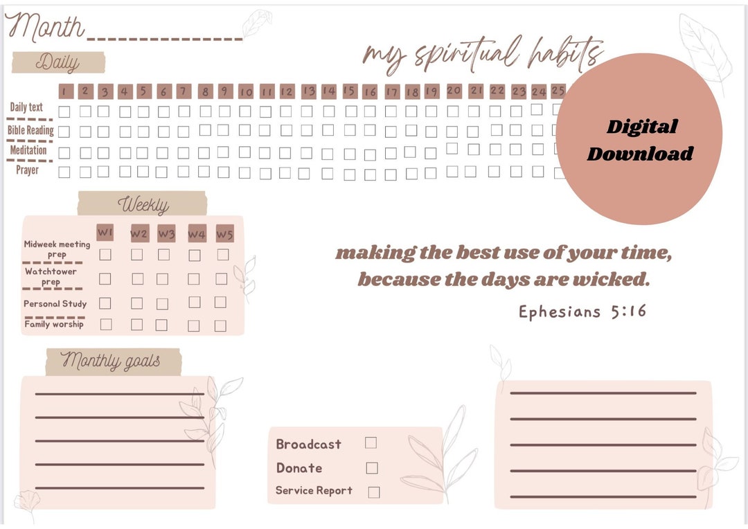 JW Spiritual Habits| Checklist| Jehovah's Witnesses| Planner| Printable ...