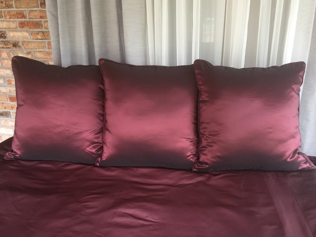 Euro Pillow Covers in a Solid Maroon Satin With the Same Satin Cording ...