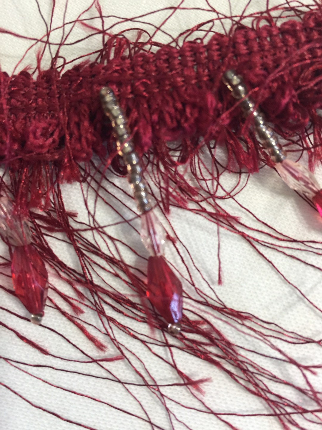 Feathery Fringe in Red With Silver Strands of Beads Sold by the Yard ...