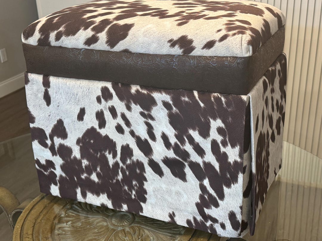 Cow Print Footstool in Brown & Cream, Upholstered Ottoman in a Brown ...