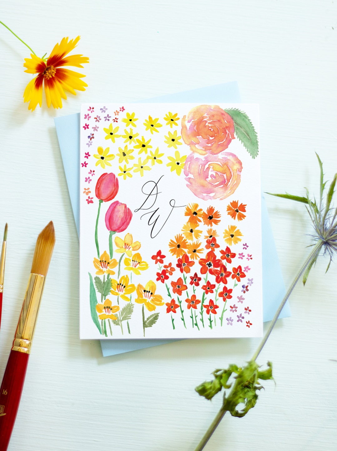 Custom Notecards/ Floral Notecard Set/ Set of Custom Cards/ Greenery ...
