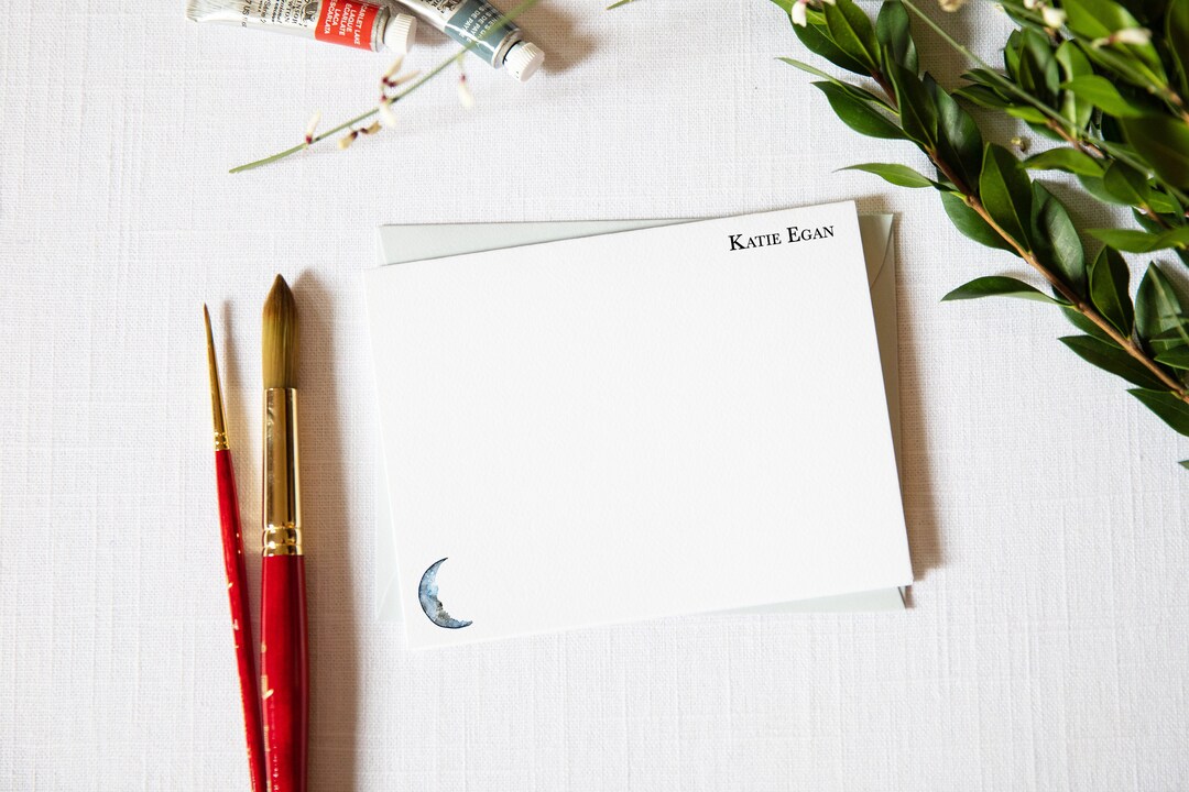 Moon Phases Stationery, Watercolor Moon Stationery Set, Custom ...
