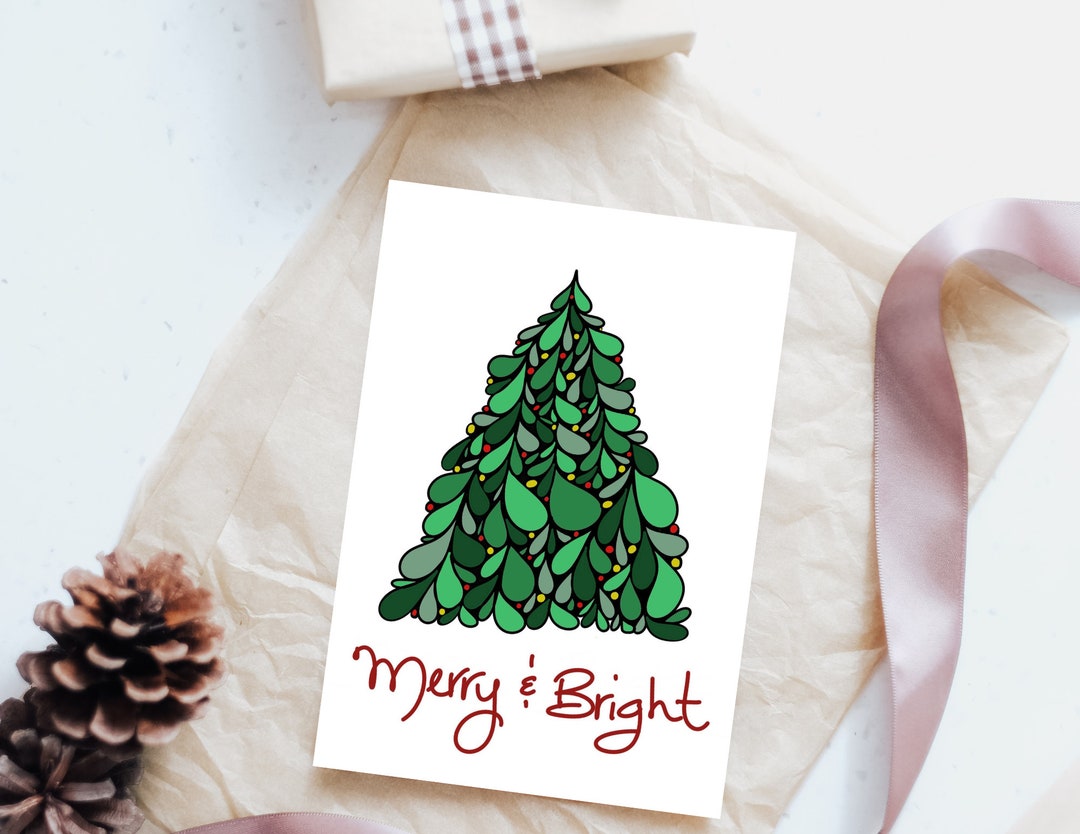 Merry and Bright Tree Instant Download and Printable Christmas Cards - Etsy