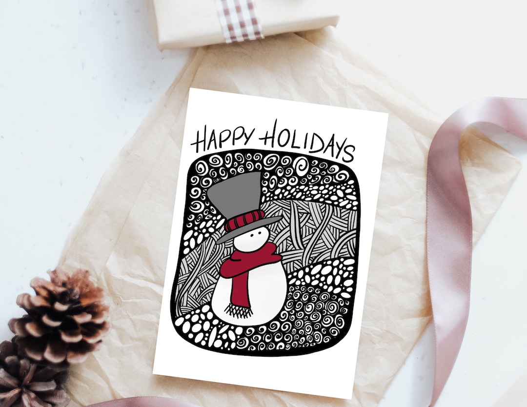 Snowman Zentangle Instant Download and Printable Christmas Cards - Etsy