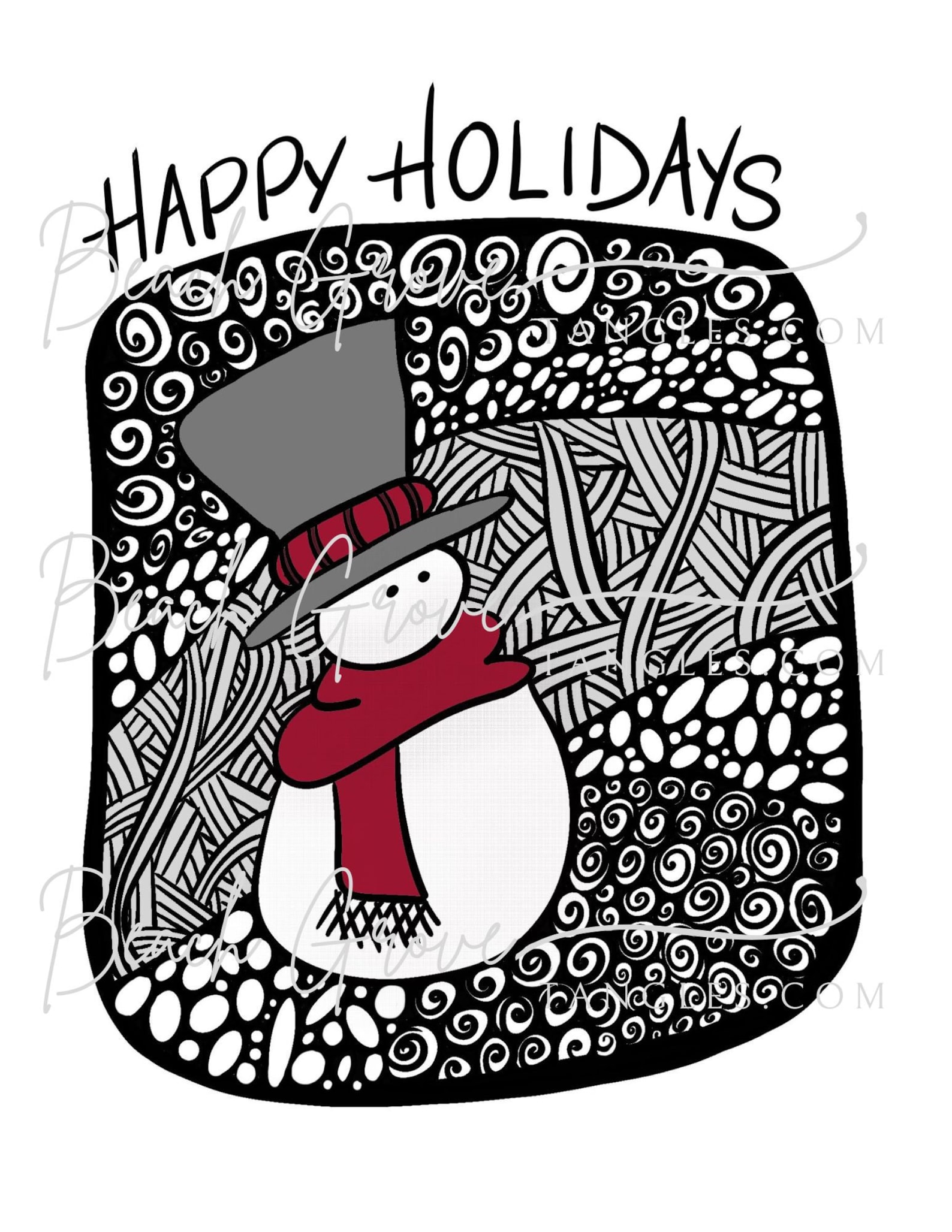 Snowman Zentangle Instant Download and Printable Christmas Cards - Etsy
