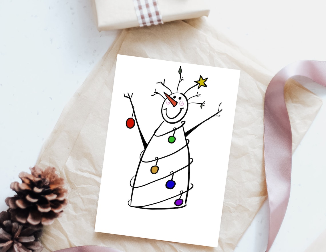 Natural Snowman Instant Download and Printable Christmas Cards - Etsy