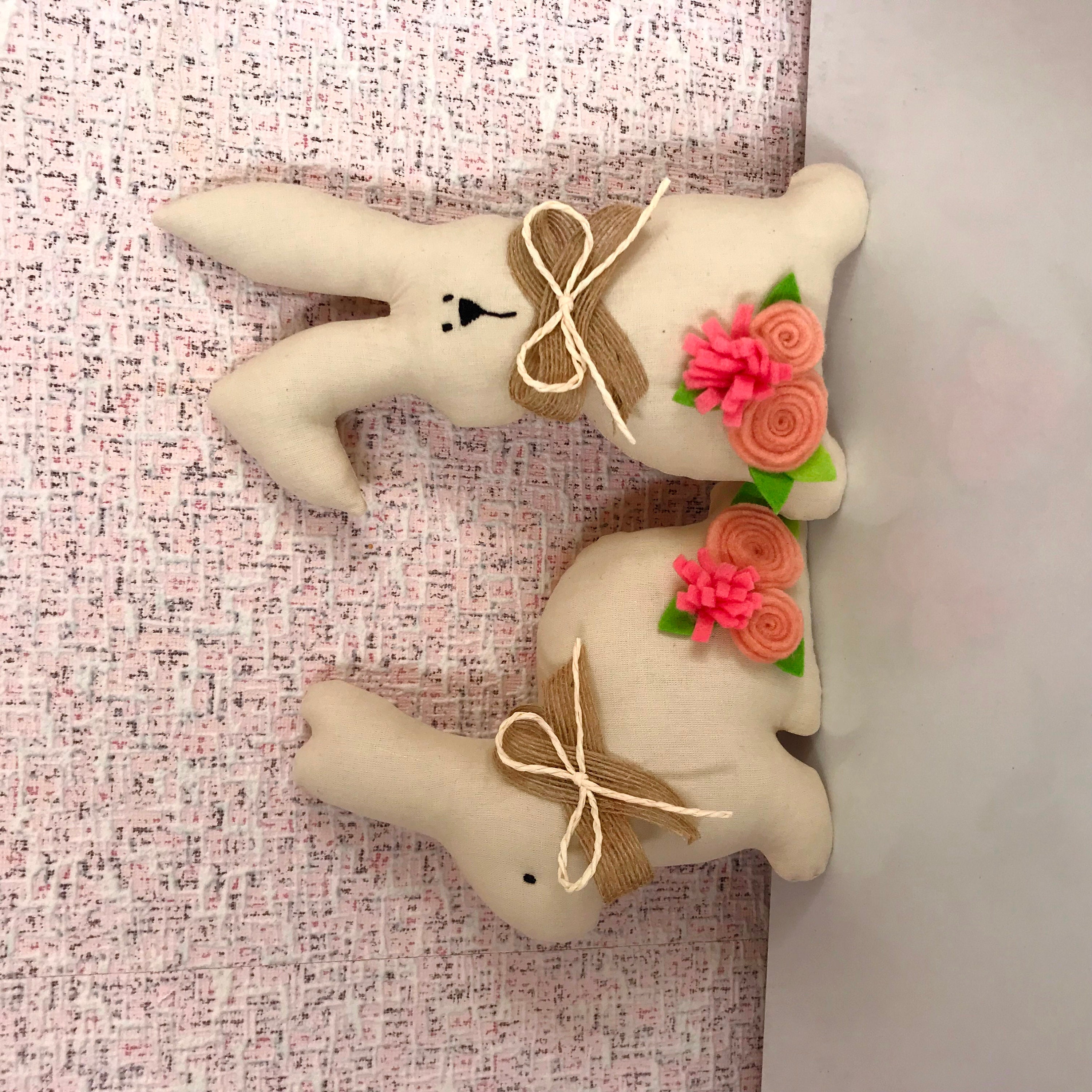 Set of 2 Stuffed Easter Floral Bunnies Spring Basket Filler Easter ...