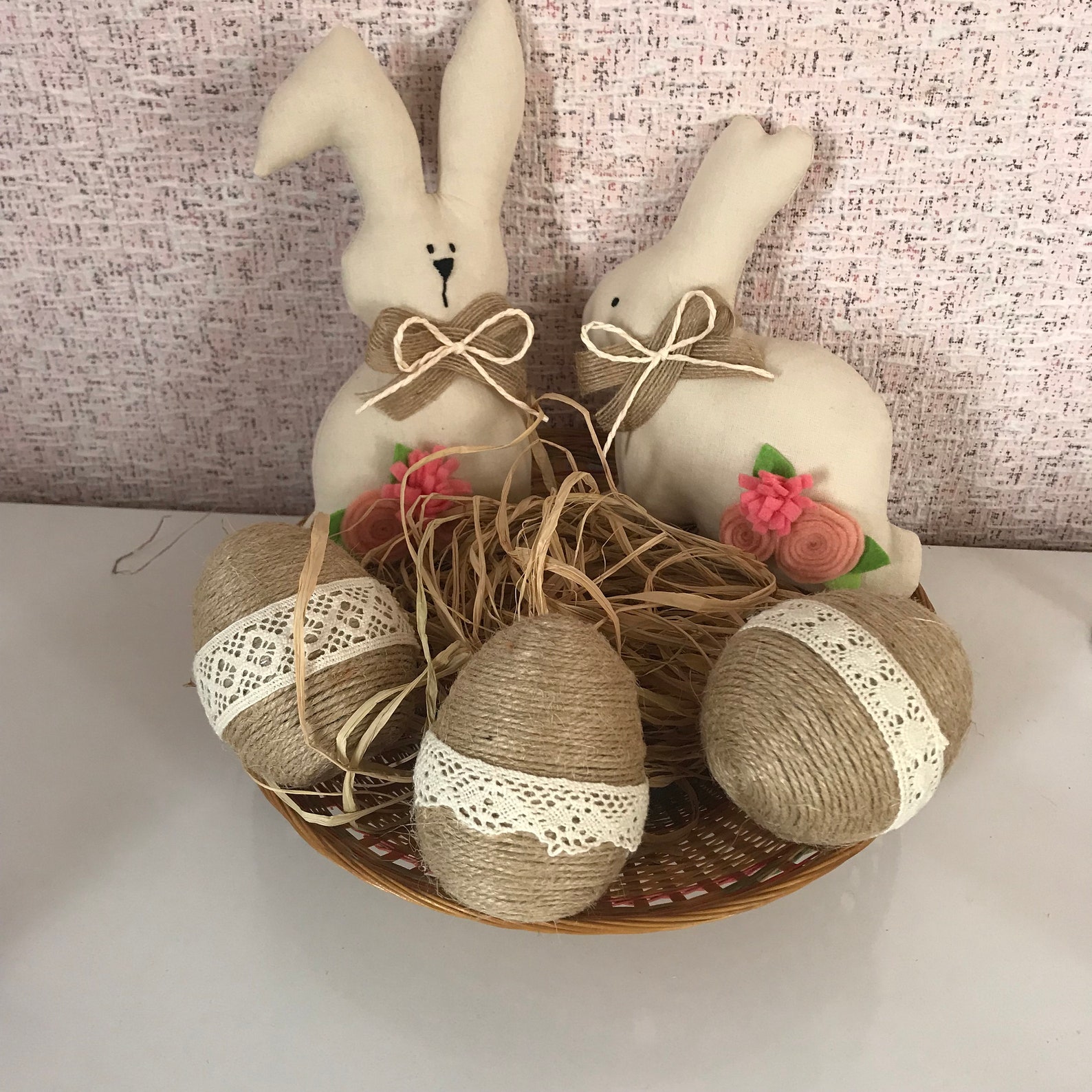Set of 2 Stuffed Easter Floral Bunnies Spring Basket Filler Easter ...