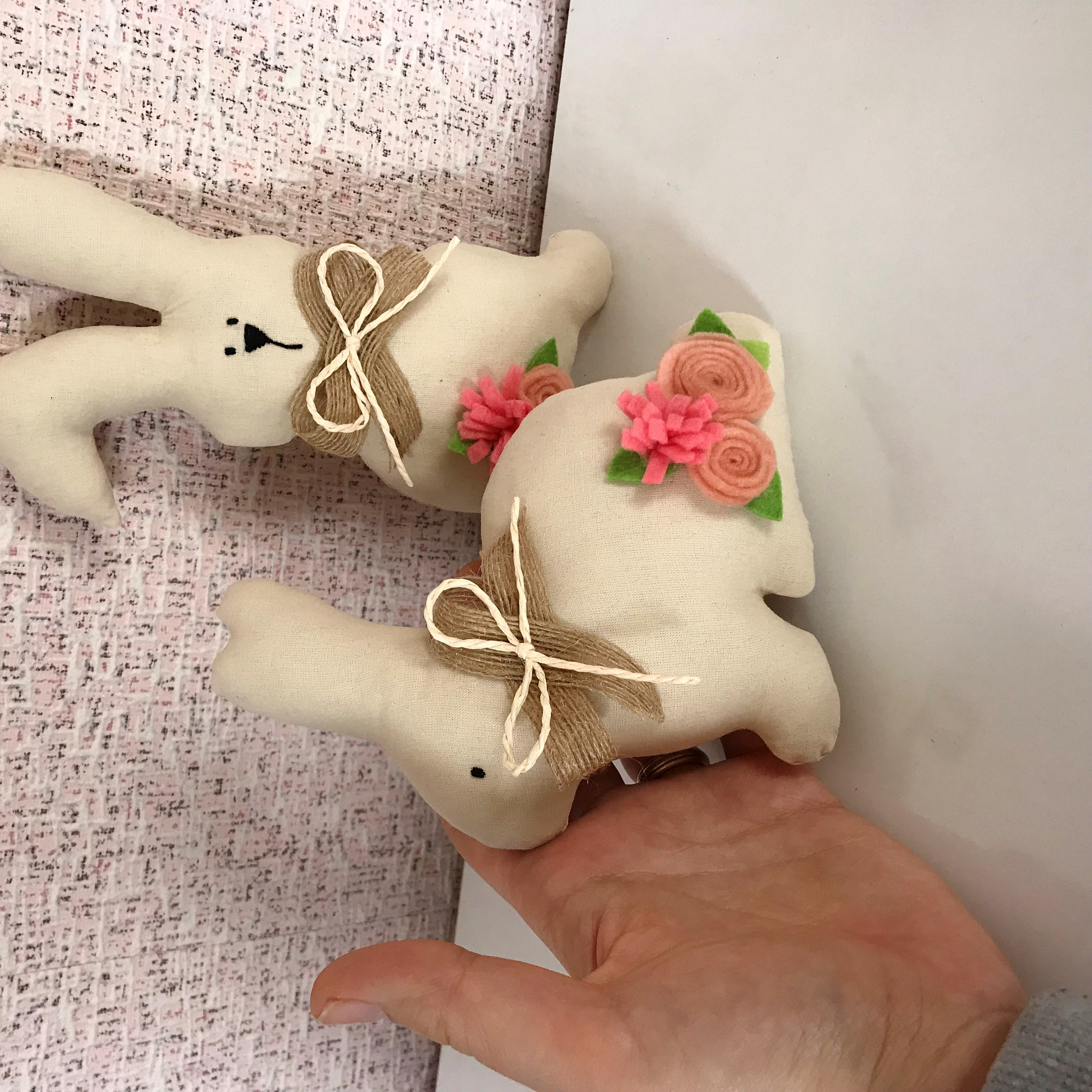 Set of 2 Stuffed Easter Floral Bunnies Spring Basket Filler Easter ...