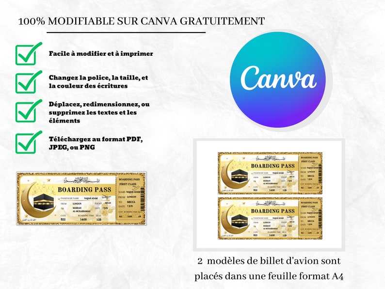Billet avion hajj, billet modifiable , cadeau hajj, cadeau musulman ...