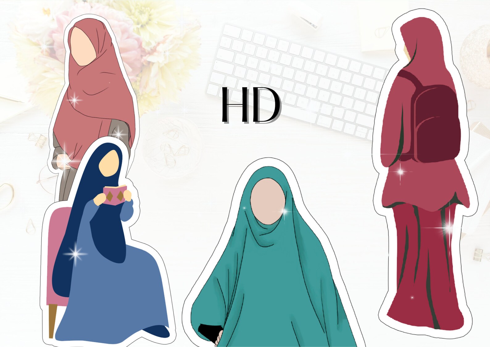 Bundle Stickers Jilbel, Hijab, Hijabi Girl, Muslim Woman, Niqab ...